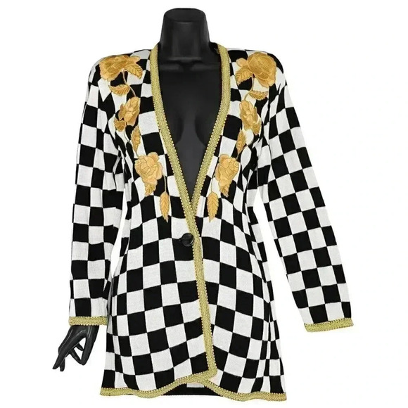 Outlander | Sweaters | Vintage Gold Rose Embroidered Black White ...